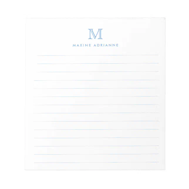 Classic Modern Simple Dusty Blue Monogram Lined Notepad | Zazzle