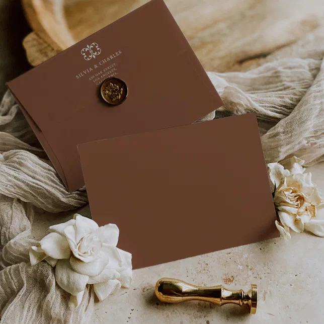 Classic Monogram Brown & Ecru Return Address Envelope | Zazzle