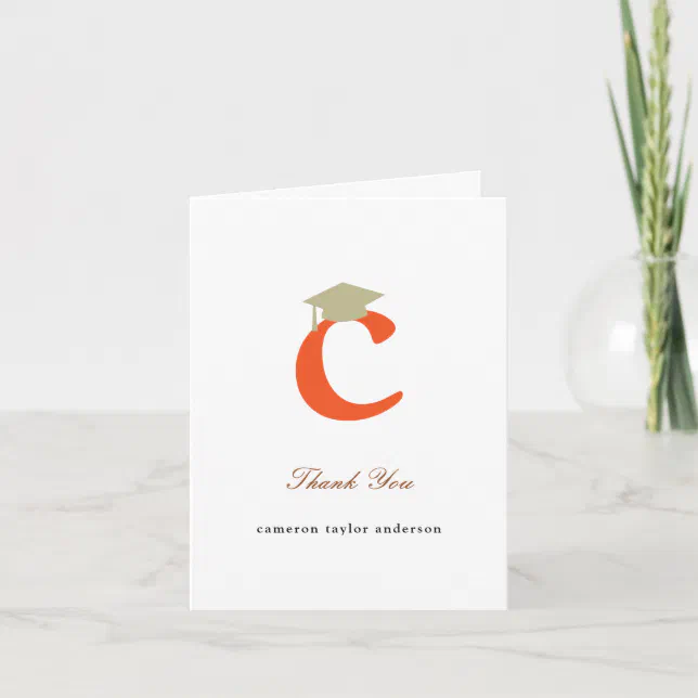 Classic Monogram C Graduation Cap Photo Modern Thank You Card | Zazzle