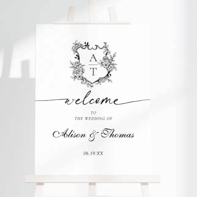Classic Monogram Crest Wedding Welcome Foam Board | Zazzle