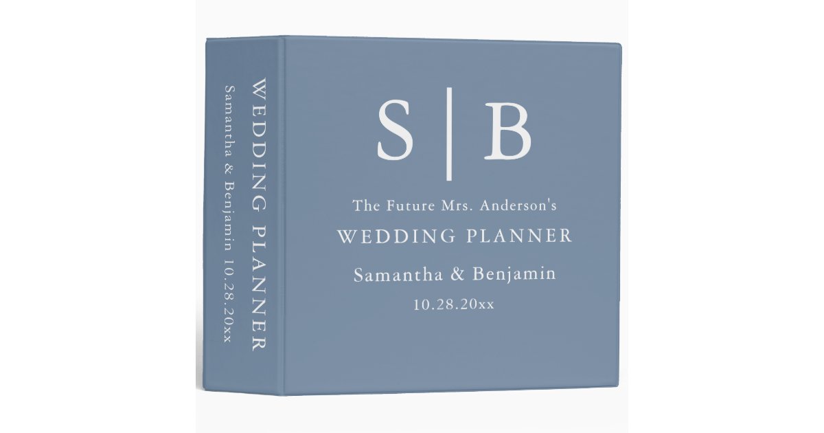 Classic Monogram Dusty Blue Wedding Planner 3 Ring Binder | Zazzle