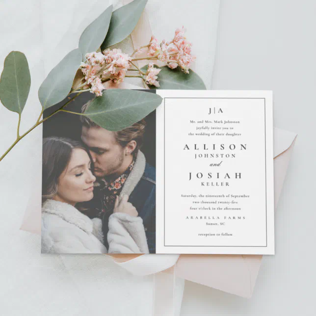 Classic Monogram Elegant Photo Wedding Invitation | Zazzle