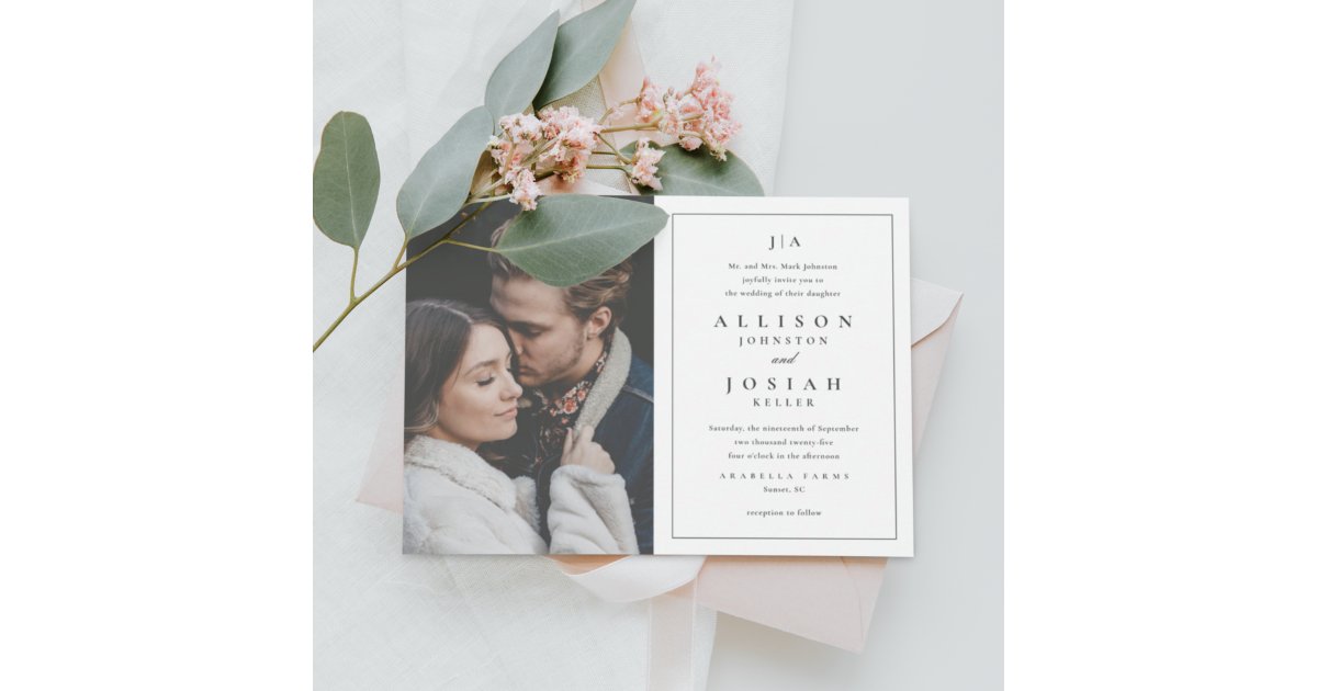 Classic Monogram Elegant Photo Wedding Invitation | Zazzle