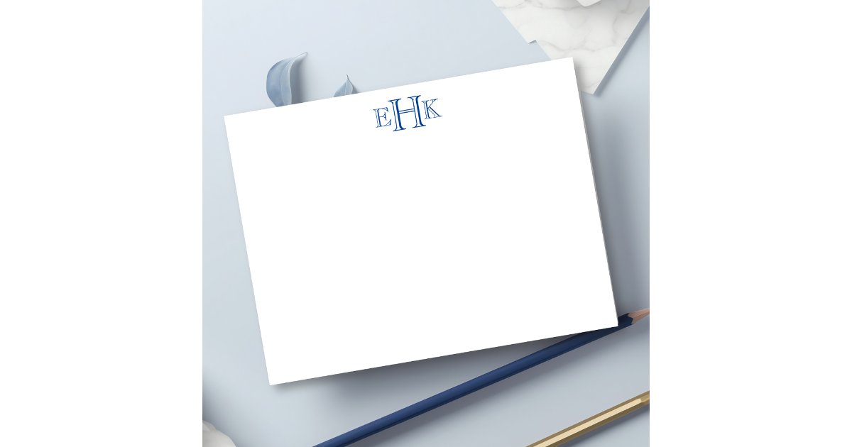 Classic Monogram Flat Note Card | Zazzle
