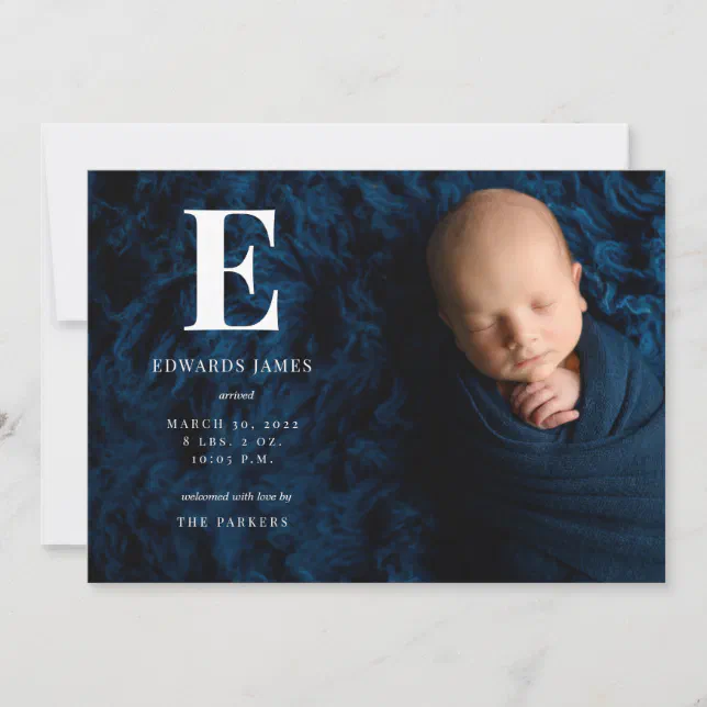 Classic Monogram Full Photo Newborn Baby Birth Announcement | Zazzle