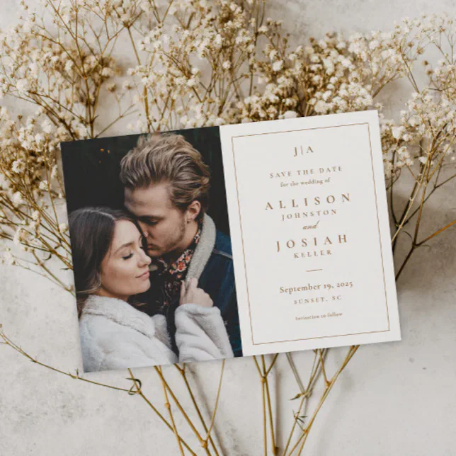 Classic Monogram Ivory Wedding Photo Save The Date | Zazzle