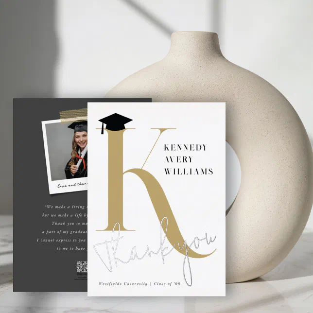 Classic Monogram Letter K Modern Graduation Cap Foil Invitation | Zazzle
