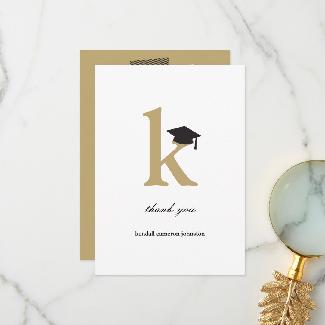 Classic Monogram Letter K Modern Graduation Cap Thank You Card | Zazzle