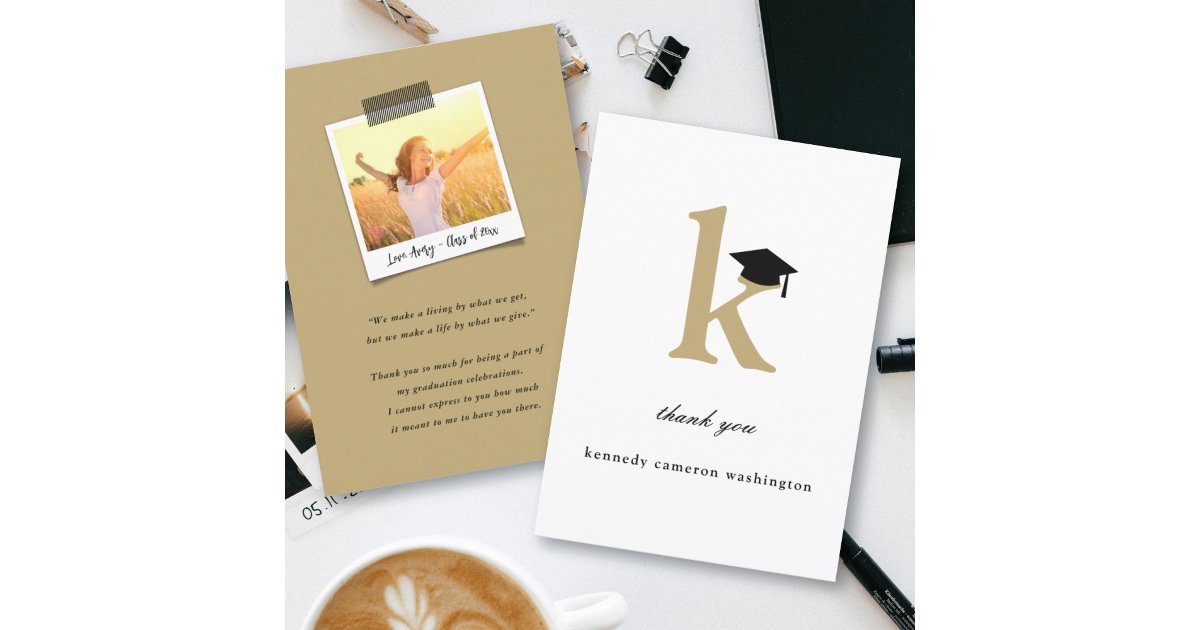 Classic Monogram Letter K Modern Graduation Cap Thank You Card | Zazzle