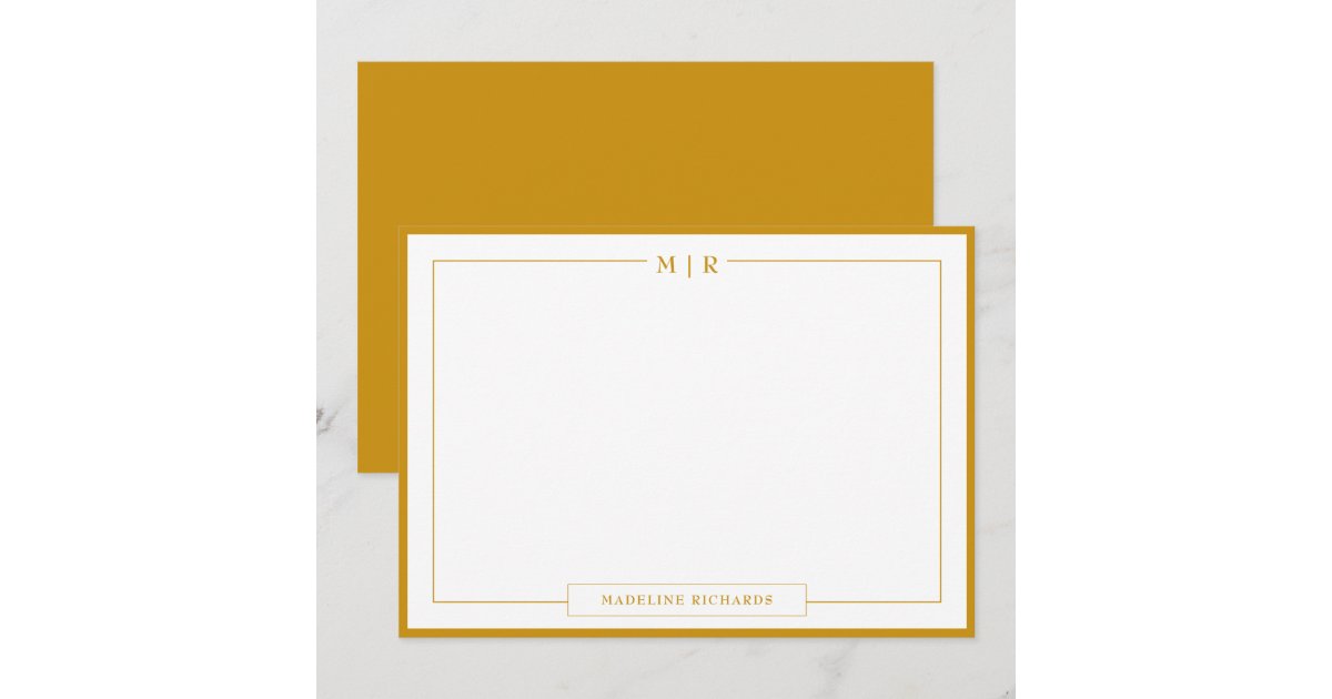 Classic Monogram Mustard Yellow Border Stationery Note Card | Zazzle