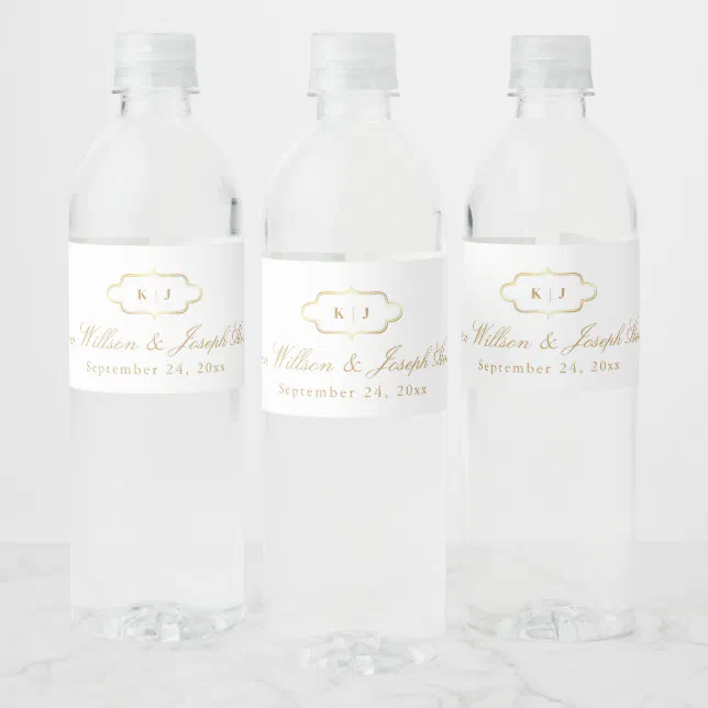 CLASSIC MONOGRAM & ROMANTIC CALLIGRAPHY WEDDING WATER BOTTLE LABEL | Zazzle