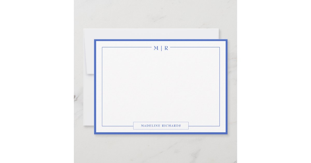 Classic Monogram Royal Blue Border Stationery Note | Zazzle