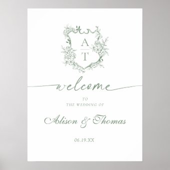 Classic Monogram Sage Green Wedding Welcome Poster | Zazzle