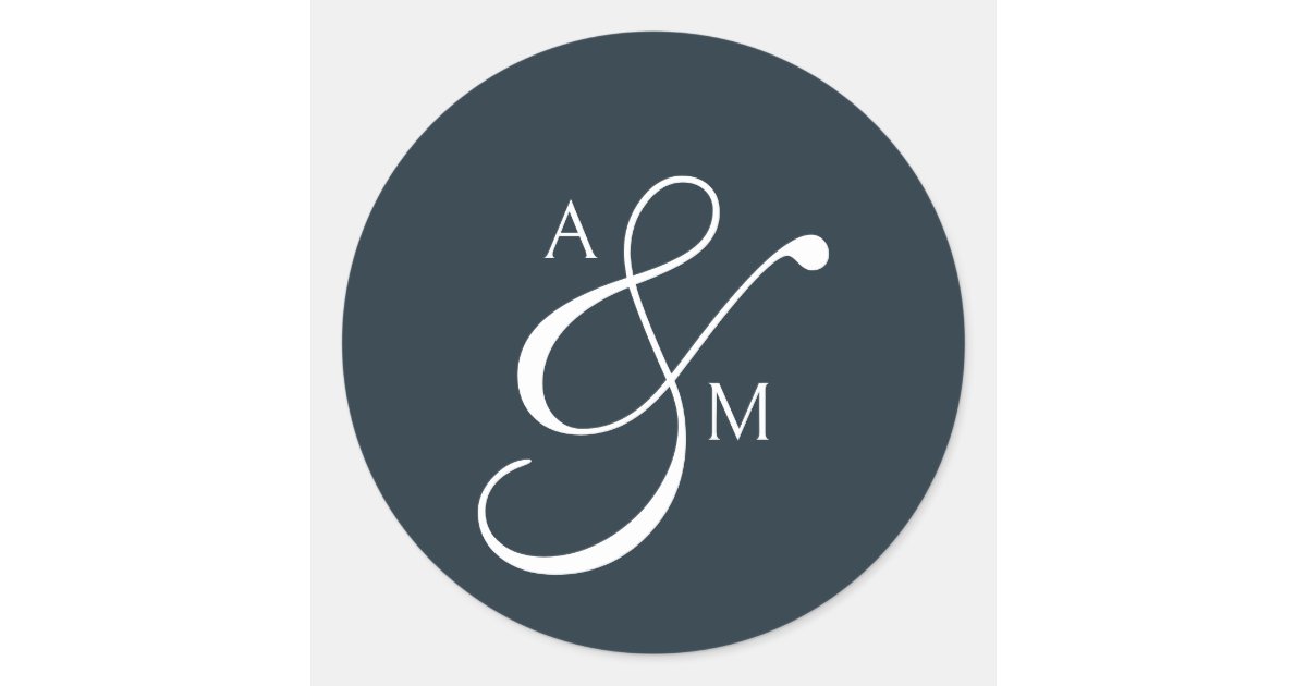 Classic Monogram Script Ampersand Wedding Cl Classic Round Sticker | Zazzle