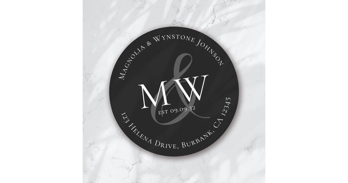 Classic Monogram Wedding Return Address Classic Round Sticker | Zazzle