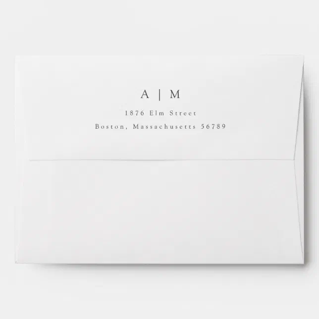 Classic Monogram White Return Address Wedding Envelope | Zazzle