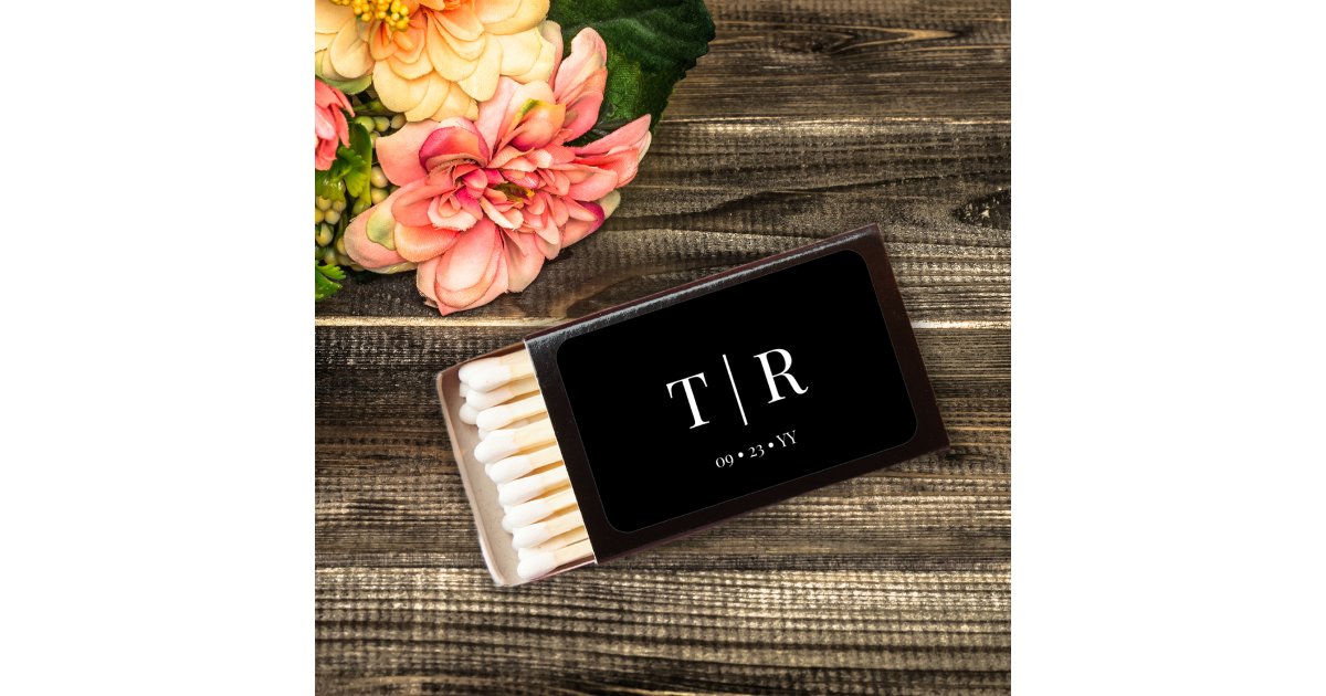 Classic Monogrammed Black and White Wedding Matchboxes | Zazzle