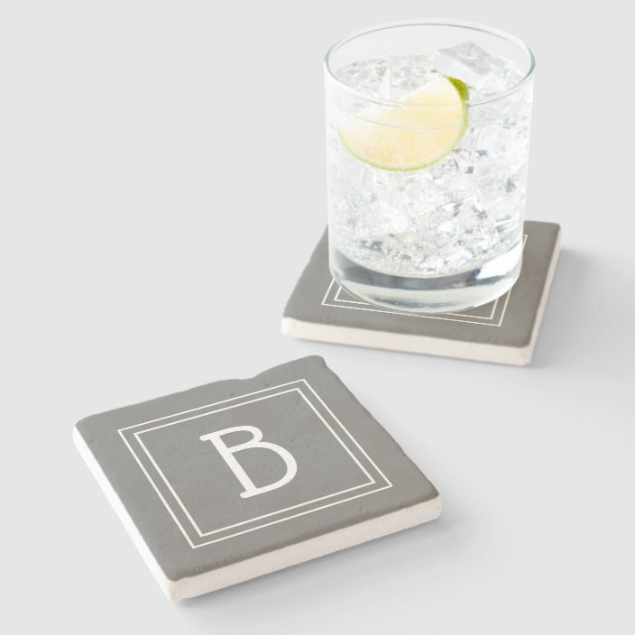 Classic Monogrammed Gray & White Initial Letter Stone Coaster | Zazzle.com