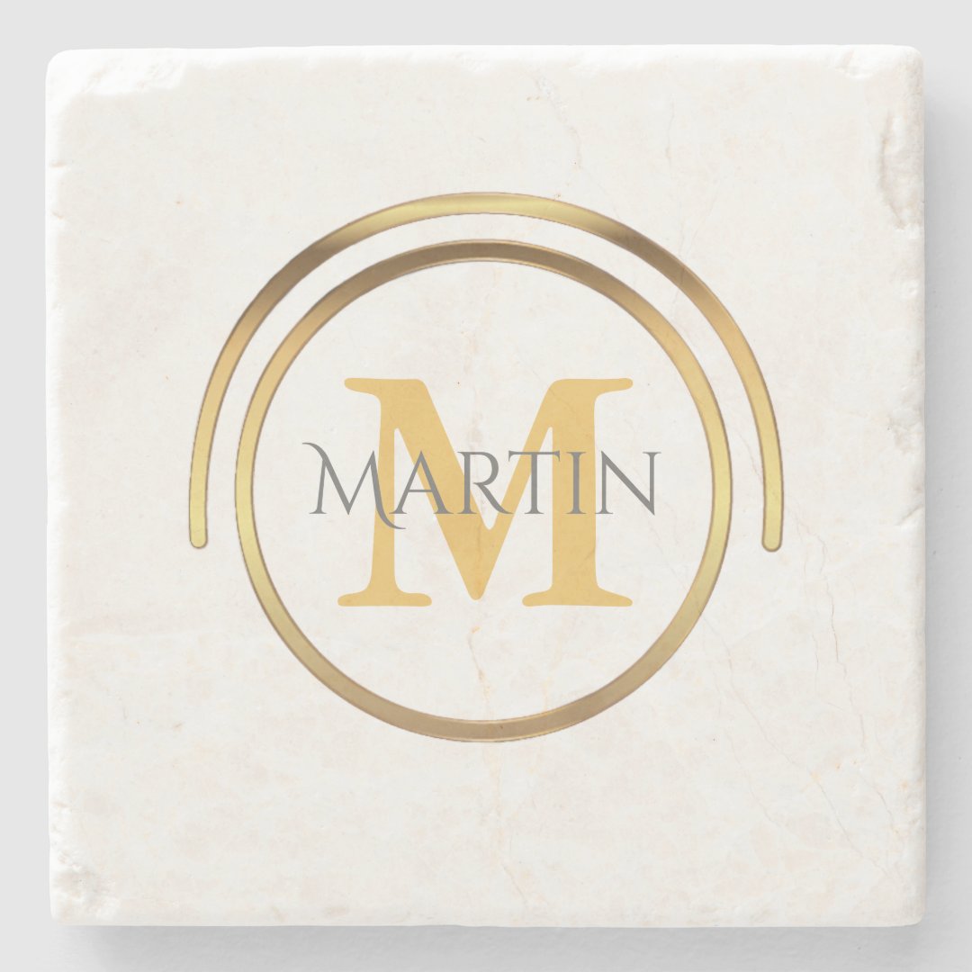Classic Monogrammed Initial | Elegant Chic Gold Stone Coaster | Zazzle
