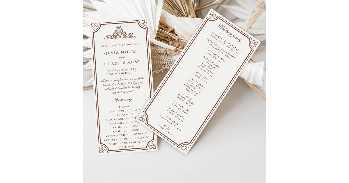 Classic Monorgam Brown Ecru Wedding Crest Program | Zazzle
