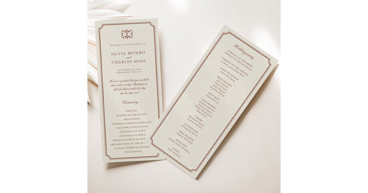 Classic Monorgam Brown Ecru Wedding Crest Program | Zazzle