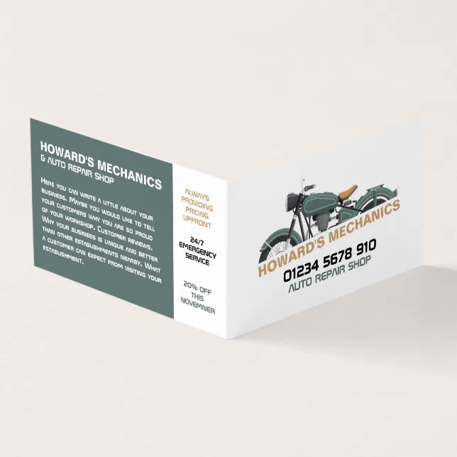 Classic Motorcycle, Auto Mechanic/Repairs Detailed Business Card | Zazzle