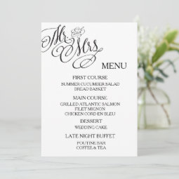 Classic Mr. & Mrs. Wedding Menu | Zazzle