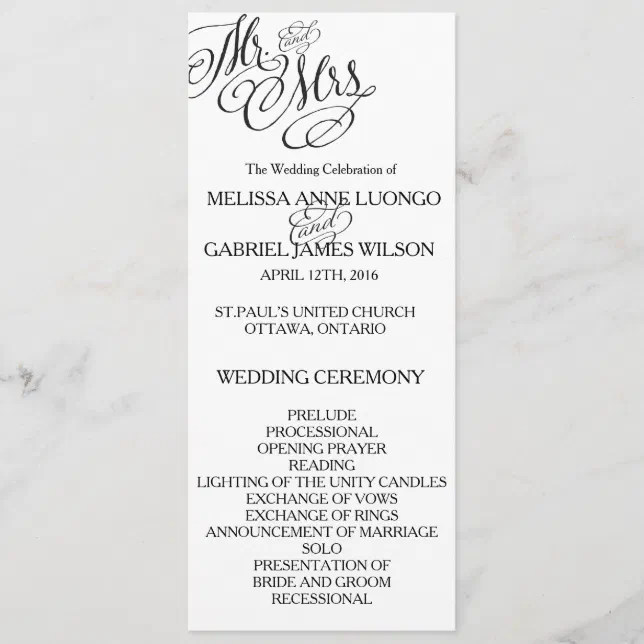 Classic Mr. & Mrs. Wedding Program | Zazzle