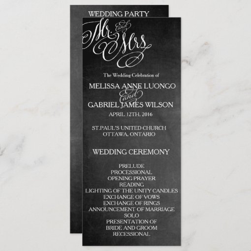 Classic Mr. & Mrs. Wedding Program Chalkboard | Zazzle