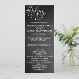 Classic Mr. & Mrs. Wedding Program Chalkboard | Zazzle