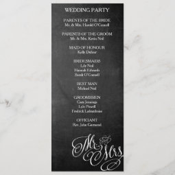 Classic Mr. & Mrs. Wedding Program Chalkboard | Zazzle