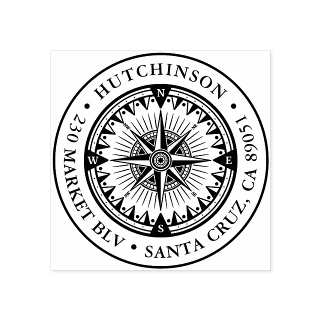 Classic Nautical Compass Round Return Address Rubber Stamp | Zazzle