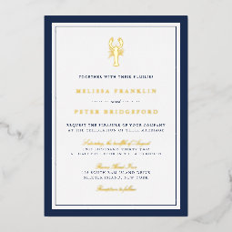 Classic Nautical Lobster Wedding Gold Foil Invitation | Zazzle