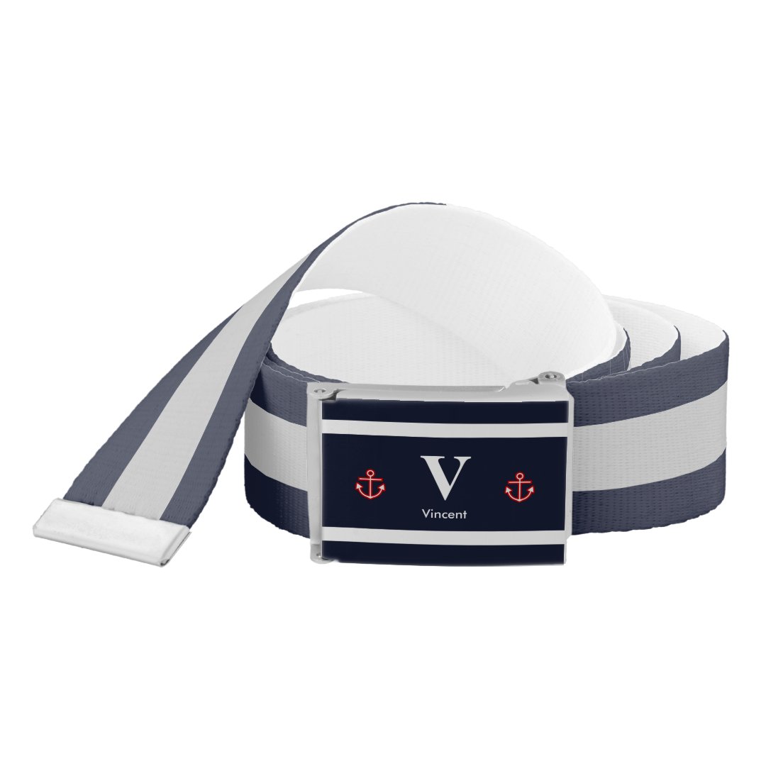 Classic Nautical White and Navy Blue Stripes Belt | Zazzle