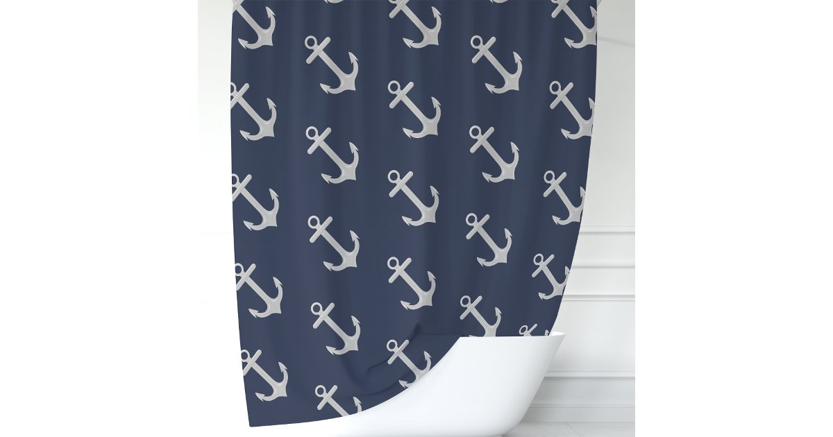 Classic Navy Blue Anchor Shower Curtain | Zazzle