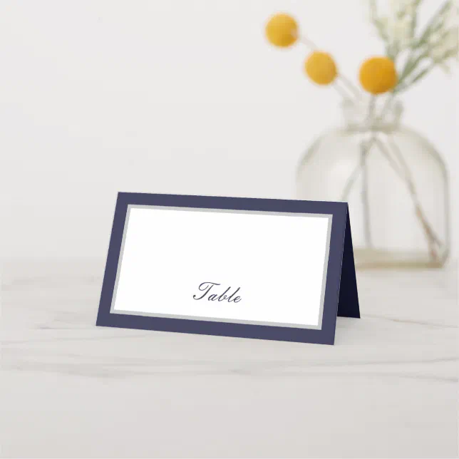 Classic Navy Blue and Grey Border Place Card | Zazzle
