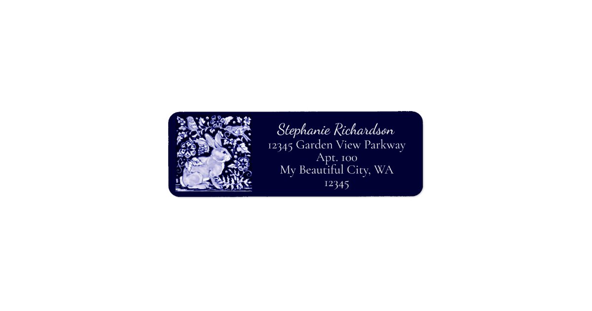 Classic Navy Blue Bunny Rabbit Birds Dedham Delft Label | Zazzle.com