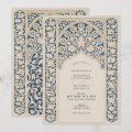 Classic Navy Blue & Cream Lace Wedding Invitation | Zazzle