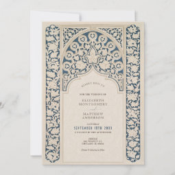 Classic Navy Blue & Cream Lace Wedding Invitation | Zazzle