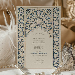 Classic Navy Blue & Cream Lace Wedding Invitation | Zazzle