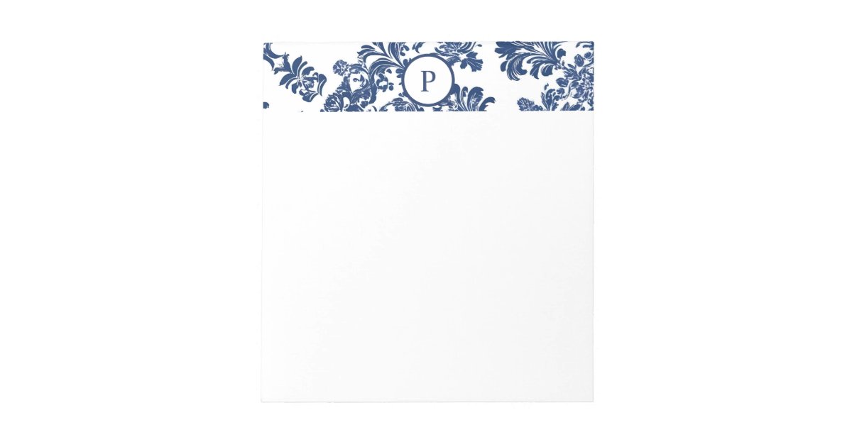 Classic Navy Blue Damask Pattern Notepad | Zazzle