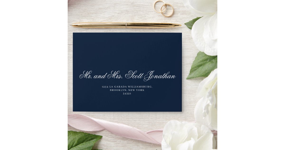 Classic Navy Blue Elegant Calligraphy Envelope | Zazzle