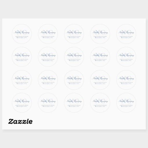 Classic Navy Blue Minimalist Two Monogram Classic Round Sticker | Zazzle
