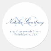 Classic Navy Blue Minimalist Two Monogram Classic Round Sticker | Zazzle