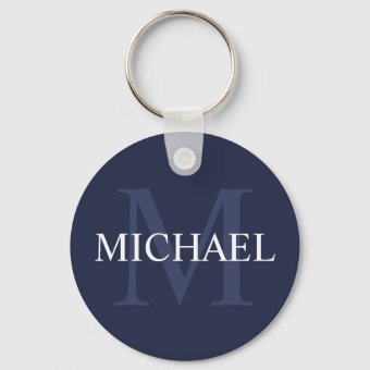 Classic Navy Blue Personalized Monogram and Name Keychain | Zazzle