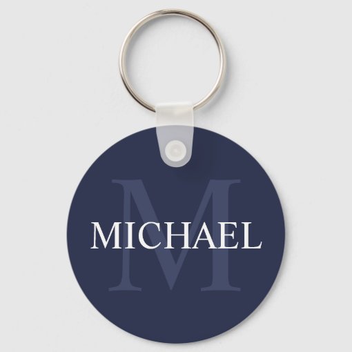 Classic Navy Blue Personalized Monogram and Name Keychain | Zazzle