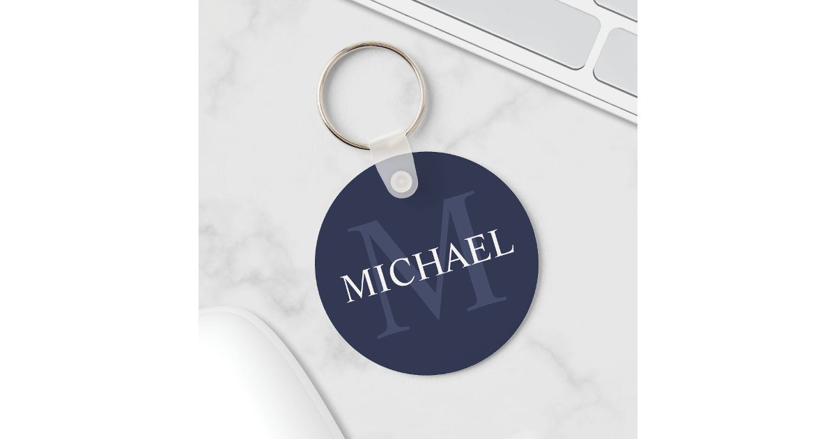Classic Navy Blue Personalized Monogram and Name Keychain | Zazzle