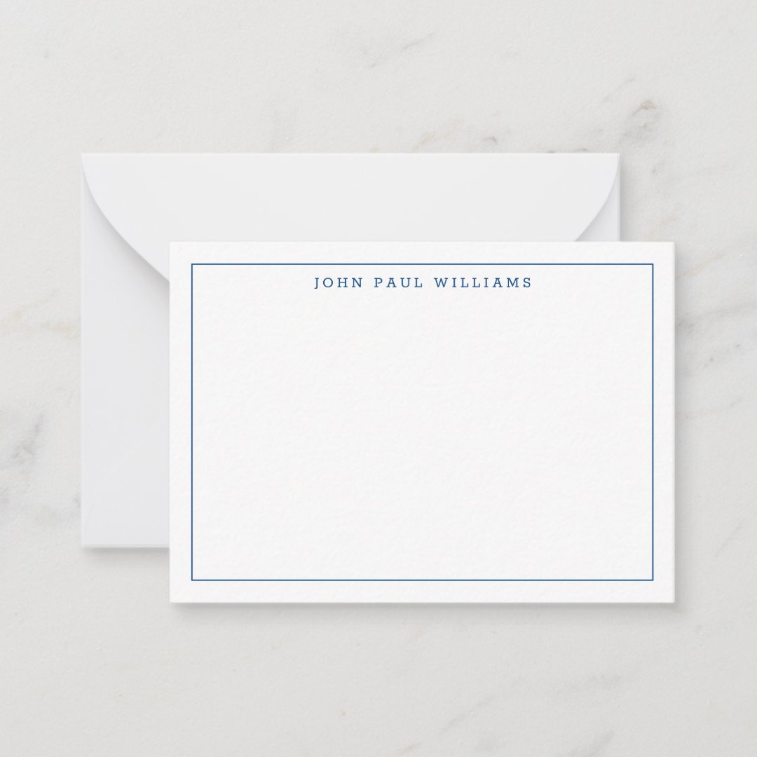 Classic Navy Blue Professional Simple Thin Border Note Card | Zazzle