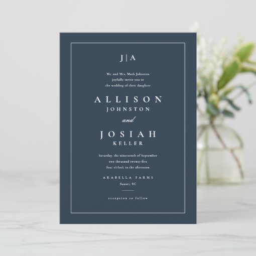 Classic Navy Blue Wedding Invitation | Zazzle