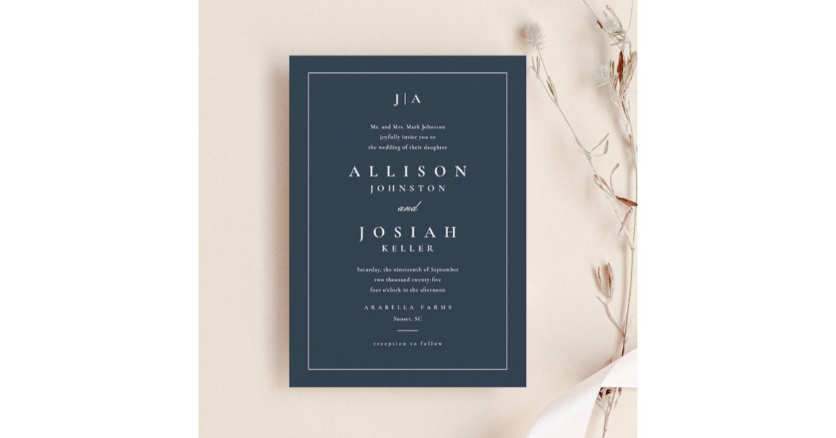 Classic Navy Blue Wedding Invitation | Zazzle
